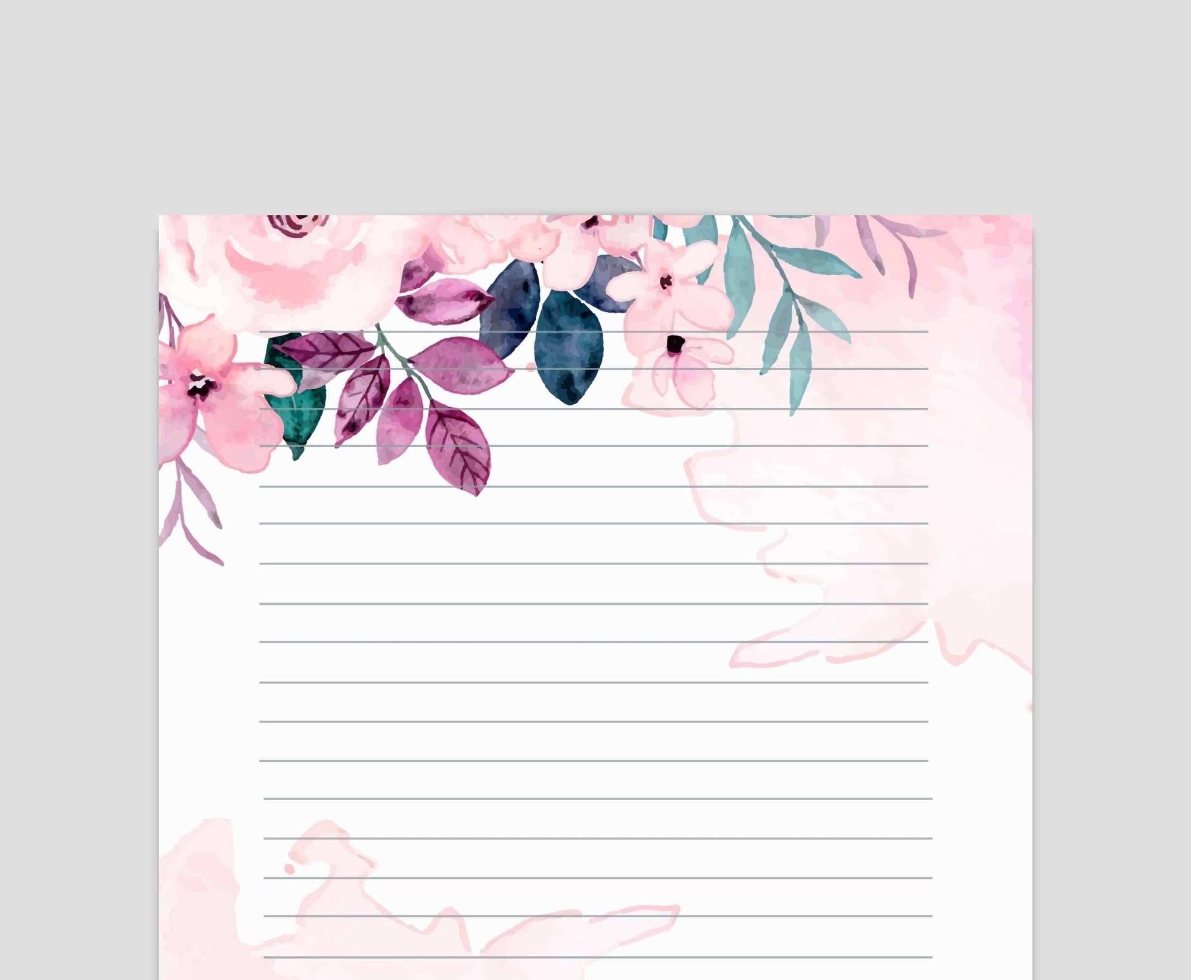 Printable Floral Stationery Set – Elegant Flower Writing Paper, Lined ...