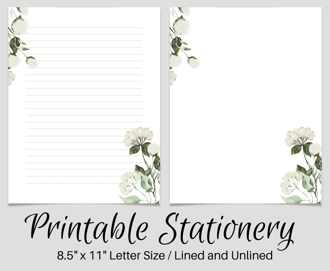 PRINTABLE Stationery, White Flower Printable Stationary, Printable ...
