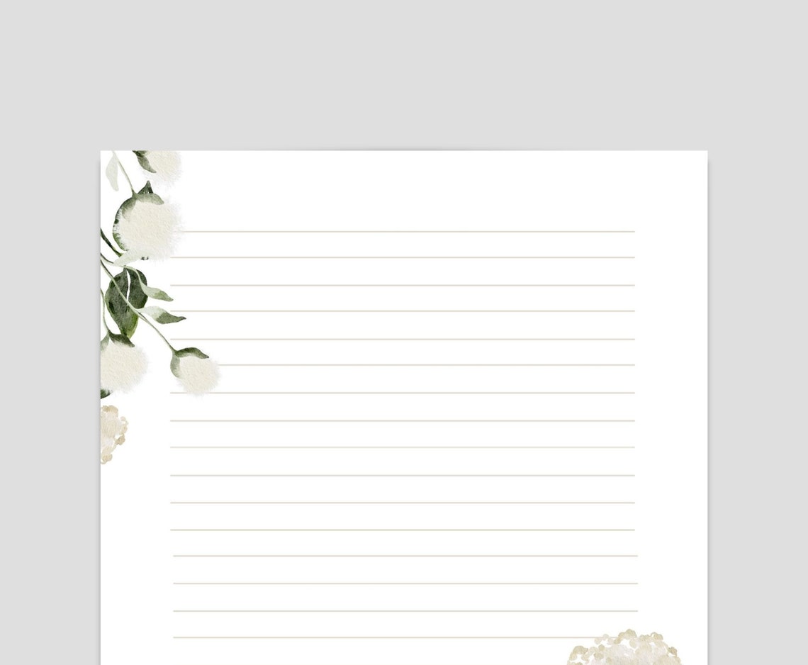 PRINTABLE Stationery, White Flower Printable Stationary, Printable ...