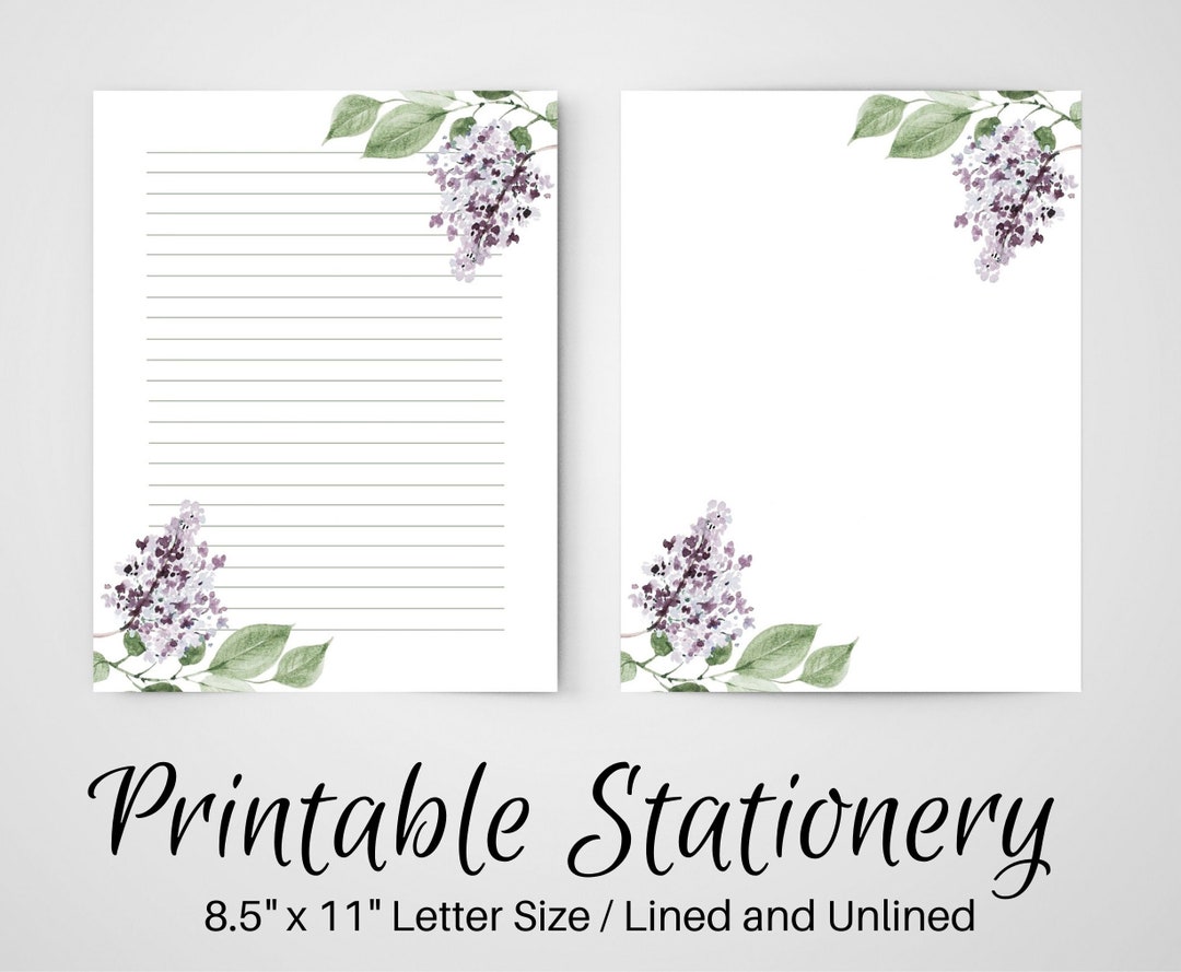 Lilac PRINTABLE Notes, Floral Letter Writing Paper, 8.5x11, Unlined ...
