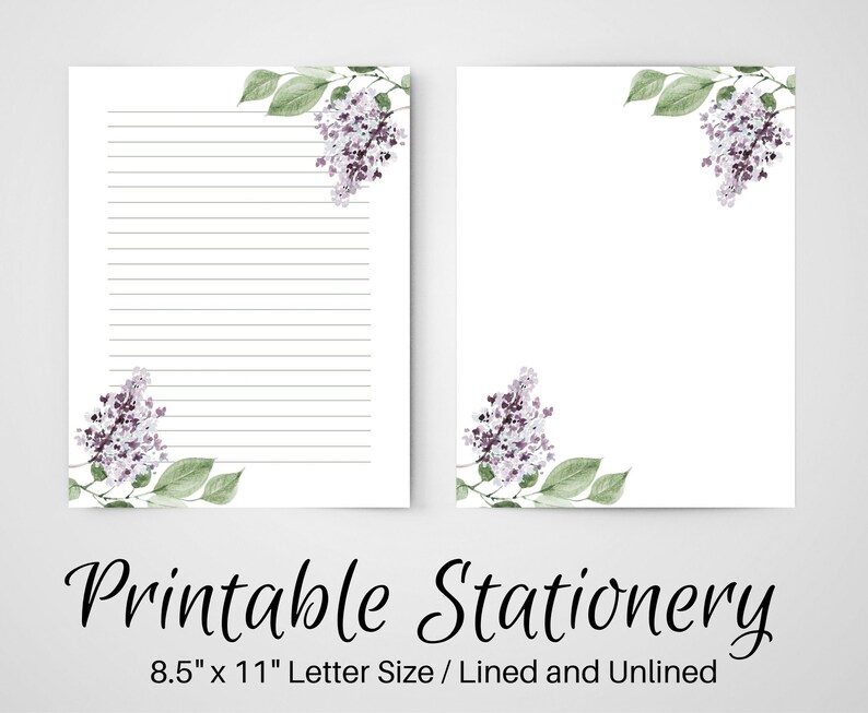 Lilac PRINTABLE Notes Floral Letter Writing Paper 8.5x11 - Etsy