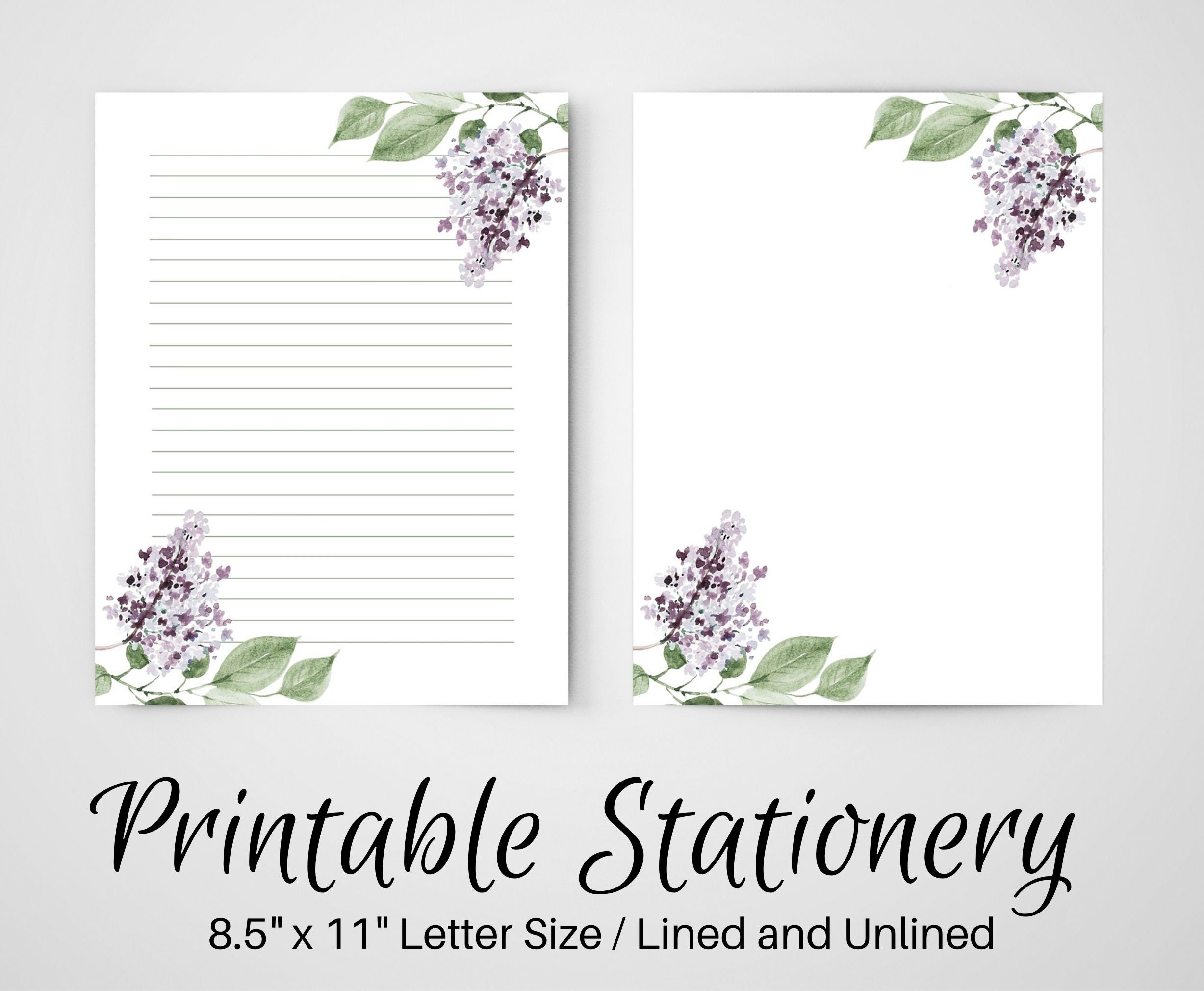 Lilac PRINTABLE Notes, Floral Letter Writing Paper, 8.5x11, Unlined ...