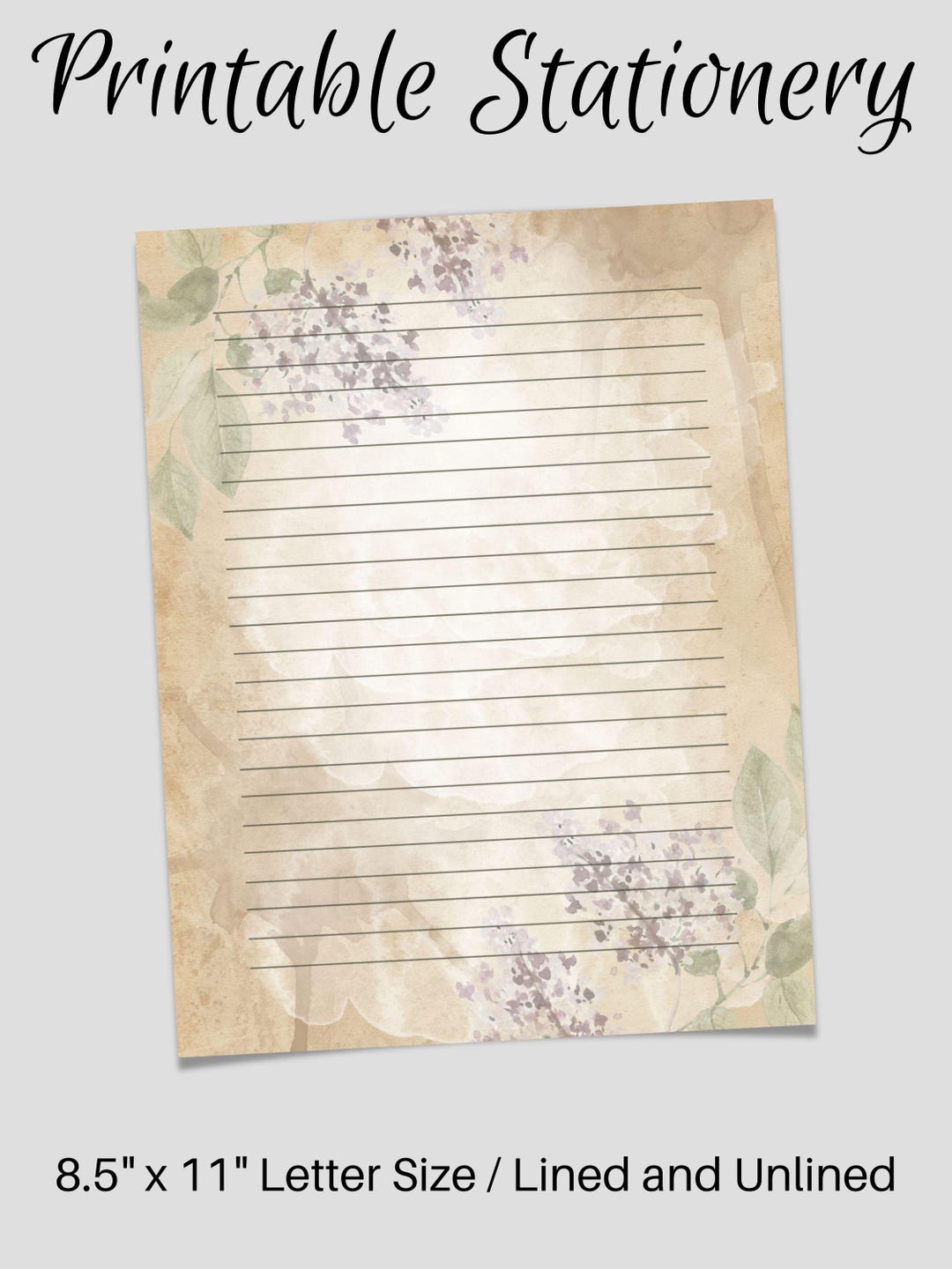 PRINTABLE Notes, Floral Letter Writing Paper, Letter Writing Set, 8 ...