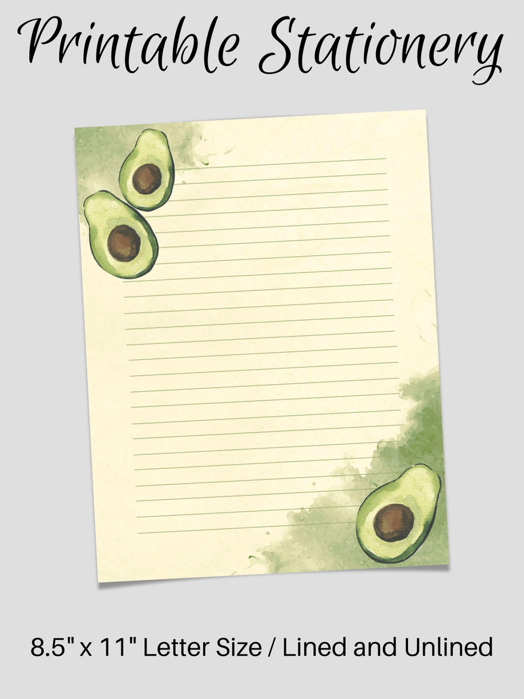 PRINTABLE Notes, Cute Avocado Letter Writing Paper, Unlined Journal ...