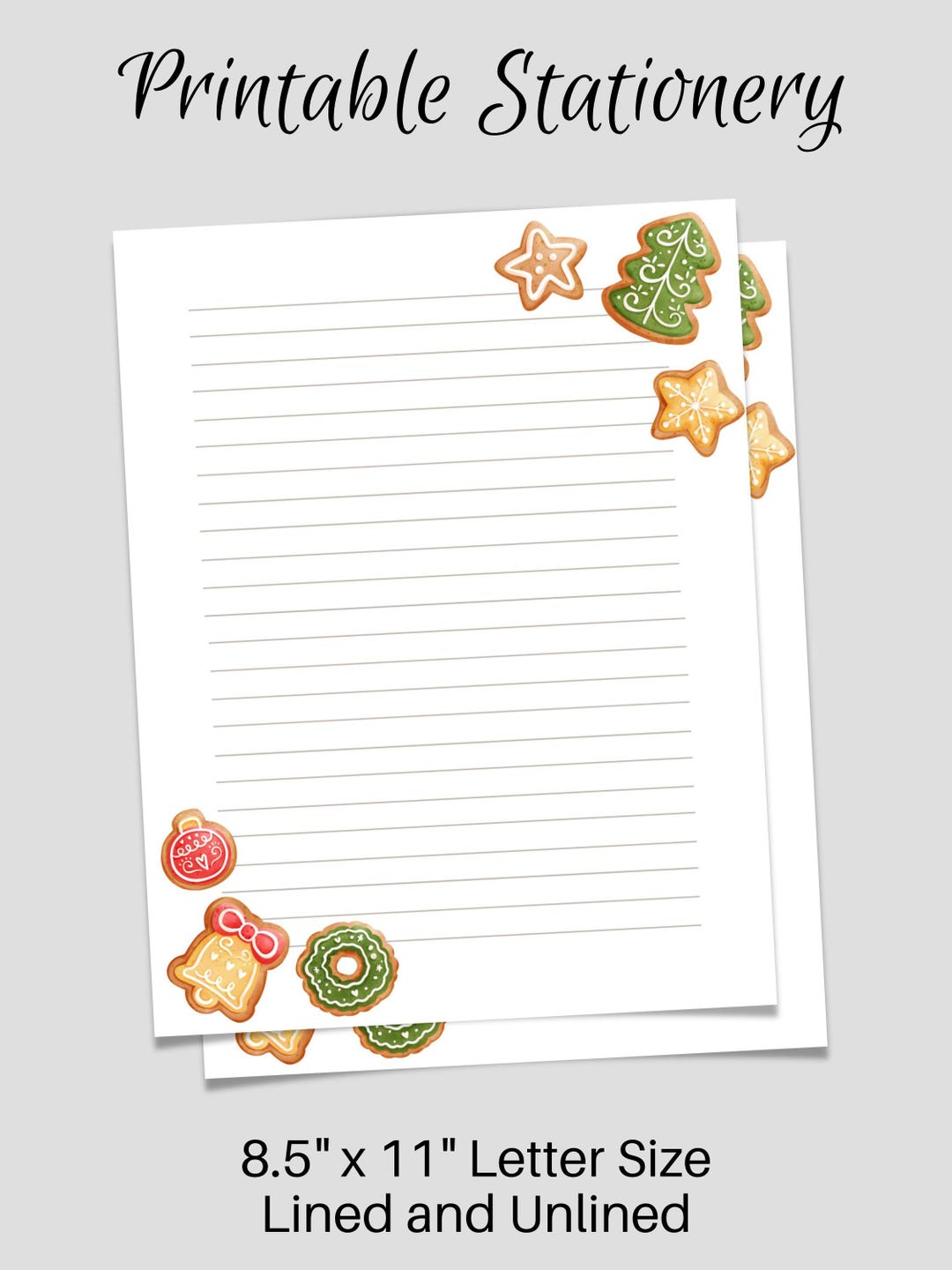 PRINTABLE Notes, Christmas Cookie Letter Writing Paper, 8.5x11, Unlined ...