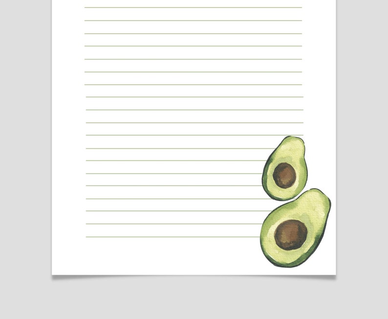 PRINTABLE Notes Cute Avocado Letter Writing Paper Unlined | Etsy