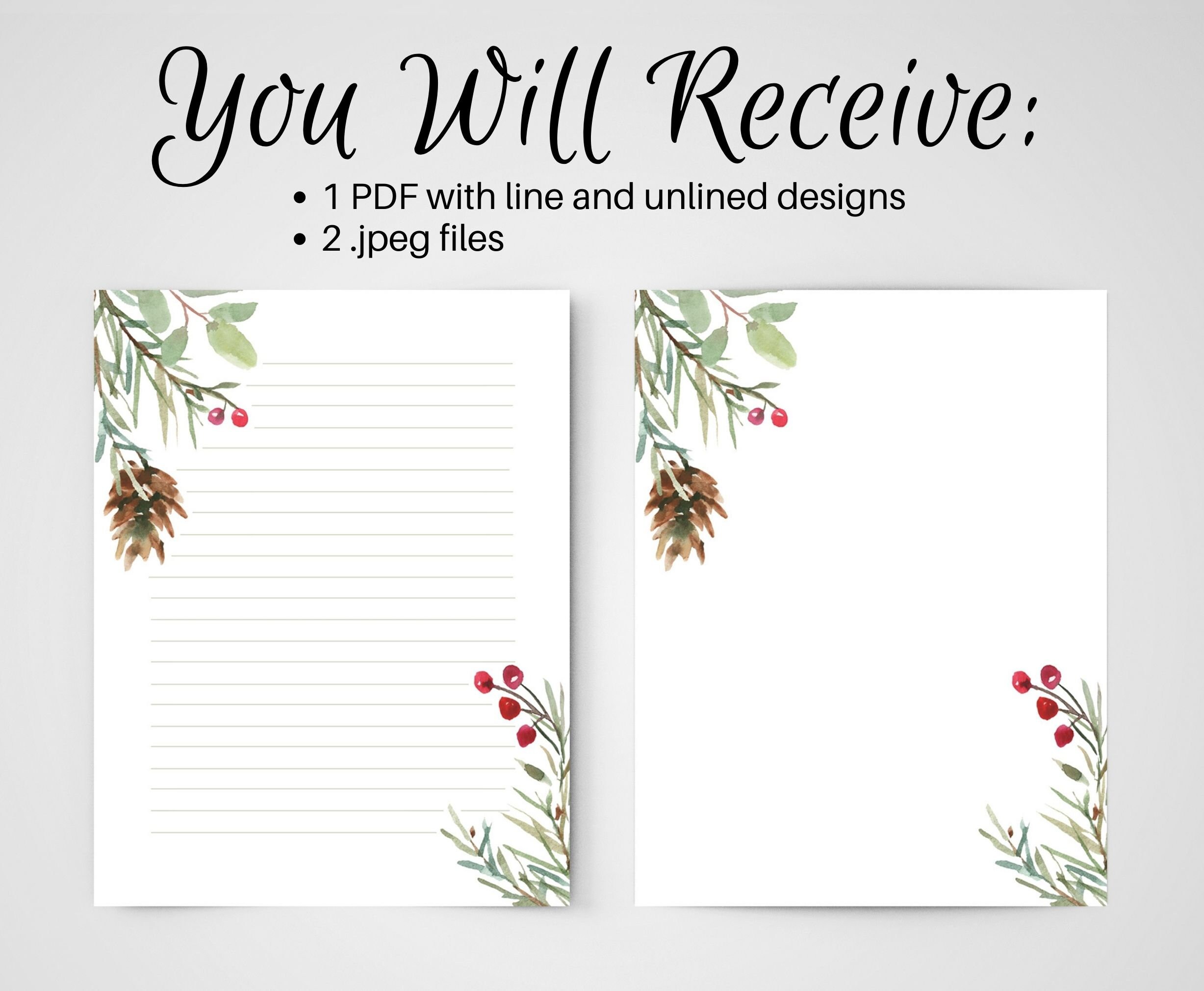 Pinecone Christmas Printable Stationery – Winter Writing Paper, Lined ...