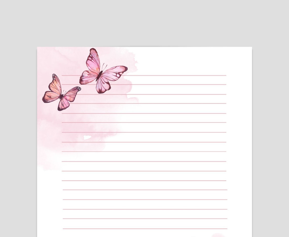 Pink Butterfly Printable Writing Paper, PRINTABLE Stationery, Printable ...