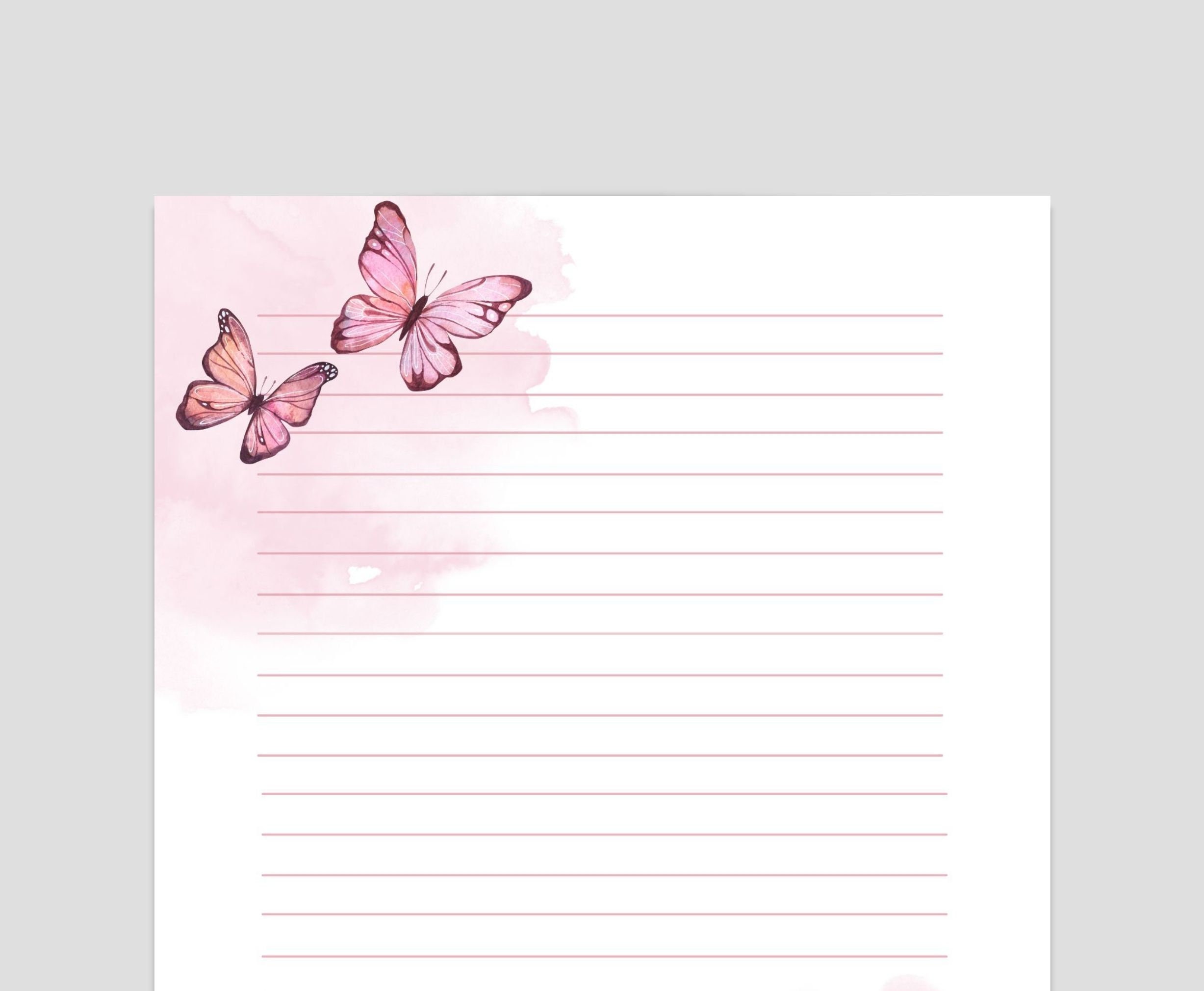 Pink Butterfly Printable Writing Paper, PRINTABLE Stationery, Printable ...