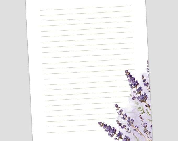 Printable Stationery Lined Paper, Letter Writing Paper With Lavender ...