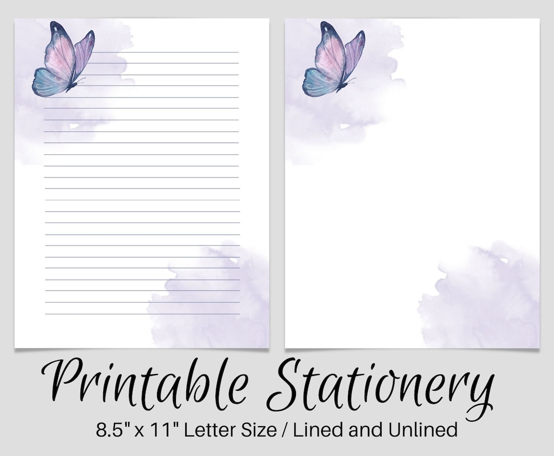 Purple Butterfly Printable Writing Paper, PRINTABLE Stationery ...