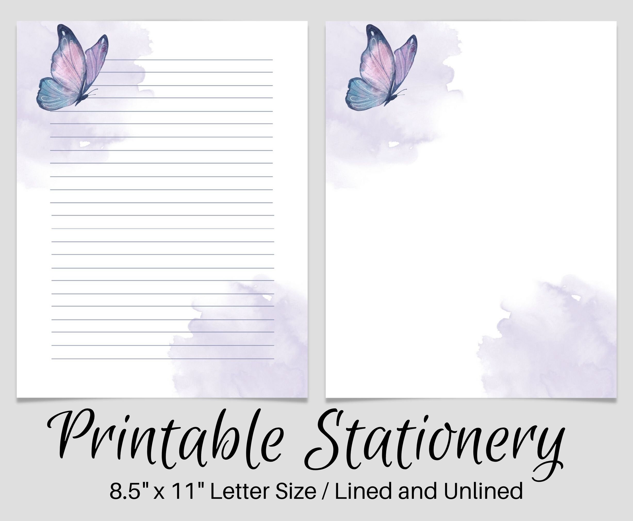 Purple Butterfly Printable Writing Paper PRINTABLE - Etsy