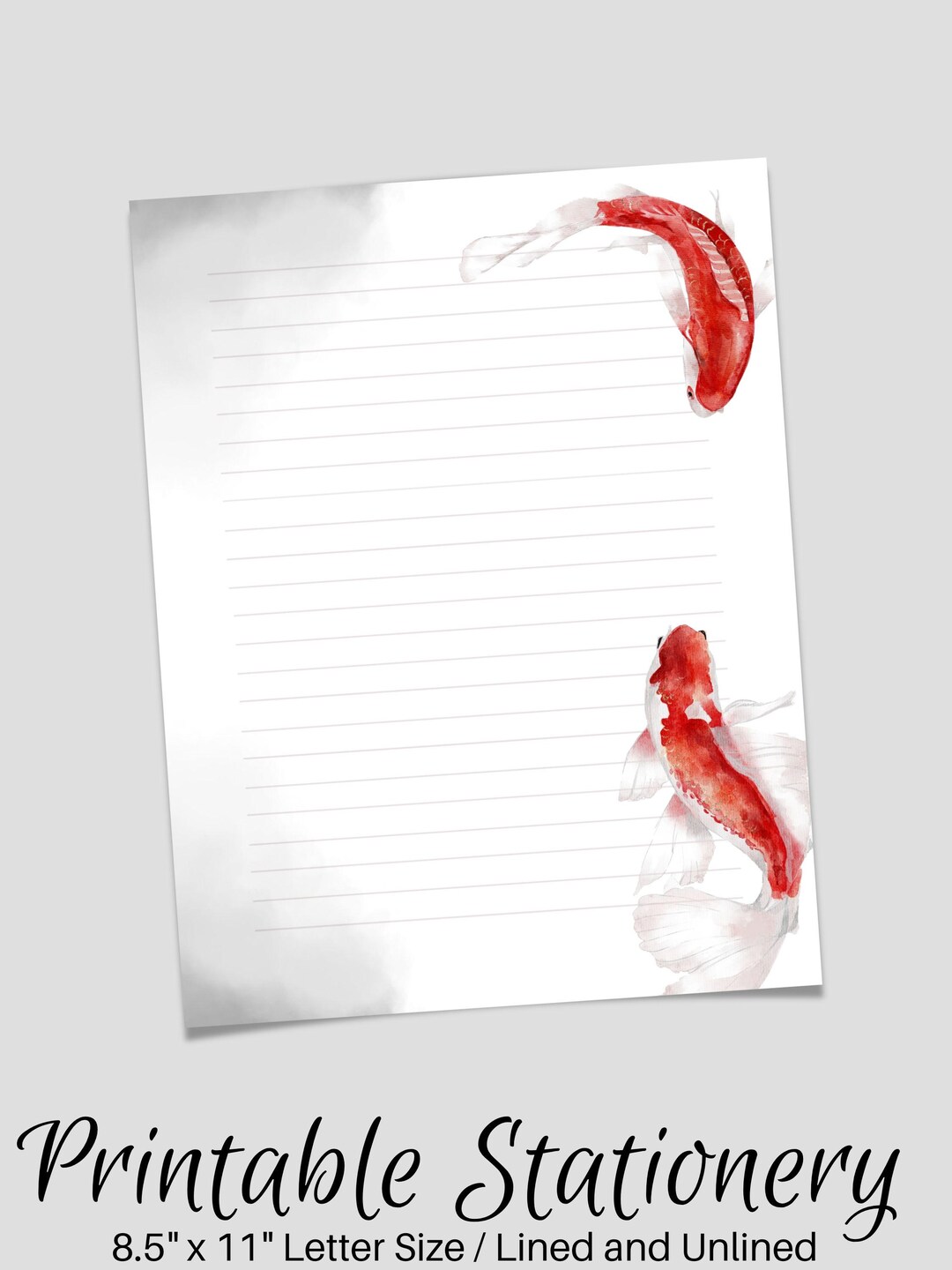 Koi Fish Printable Writing Paper, PRINTABLE Stationery, Pretty ...