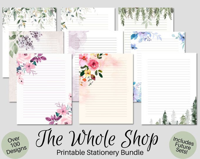 PRINTABLE Notes, Botanical Letter Writing Paper, 8.5x11, Unlined ...