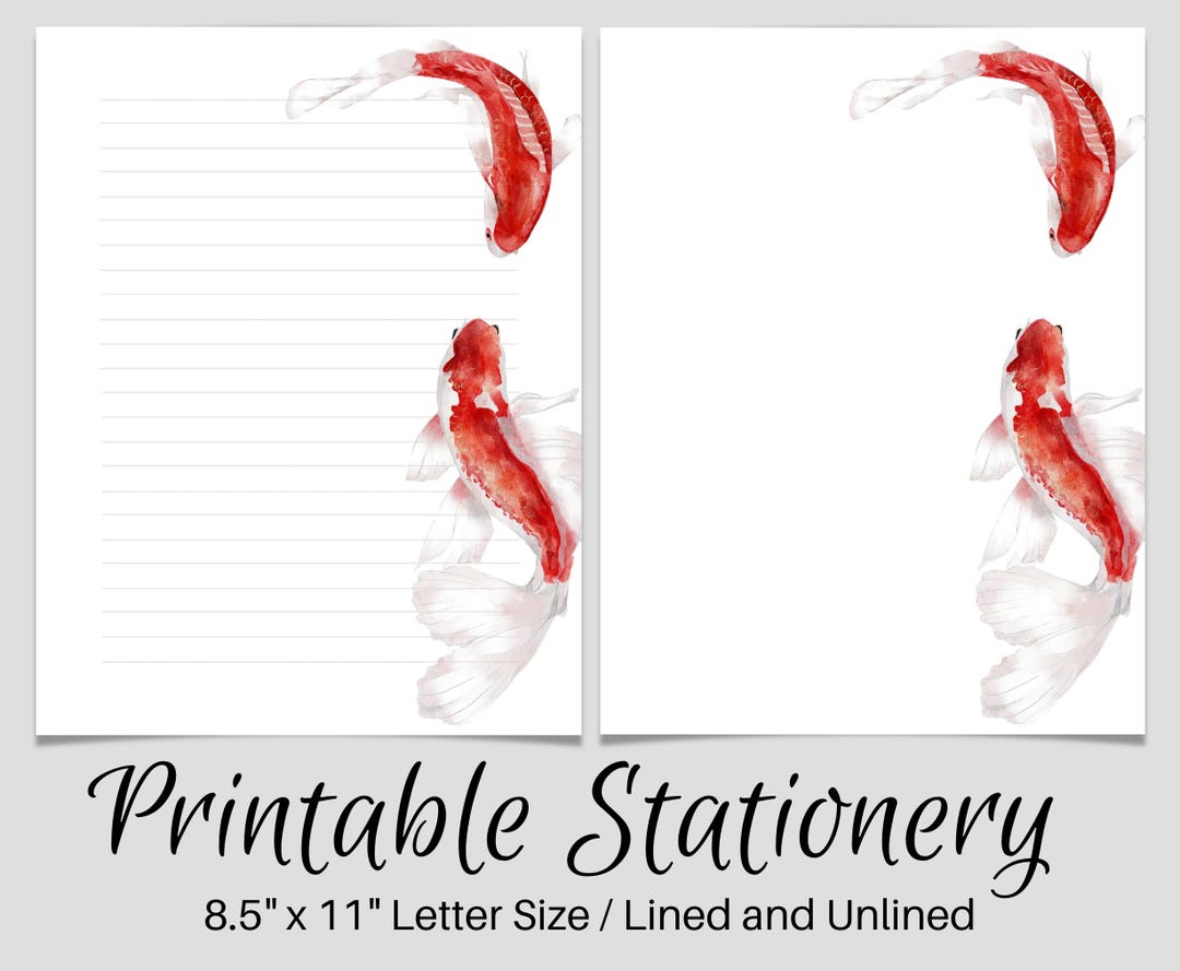Koi Fish Printable Writing Paper, PRINTABLE Stationery, Pretty ...