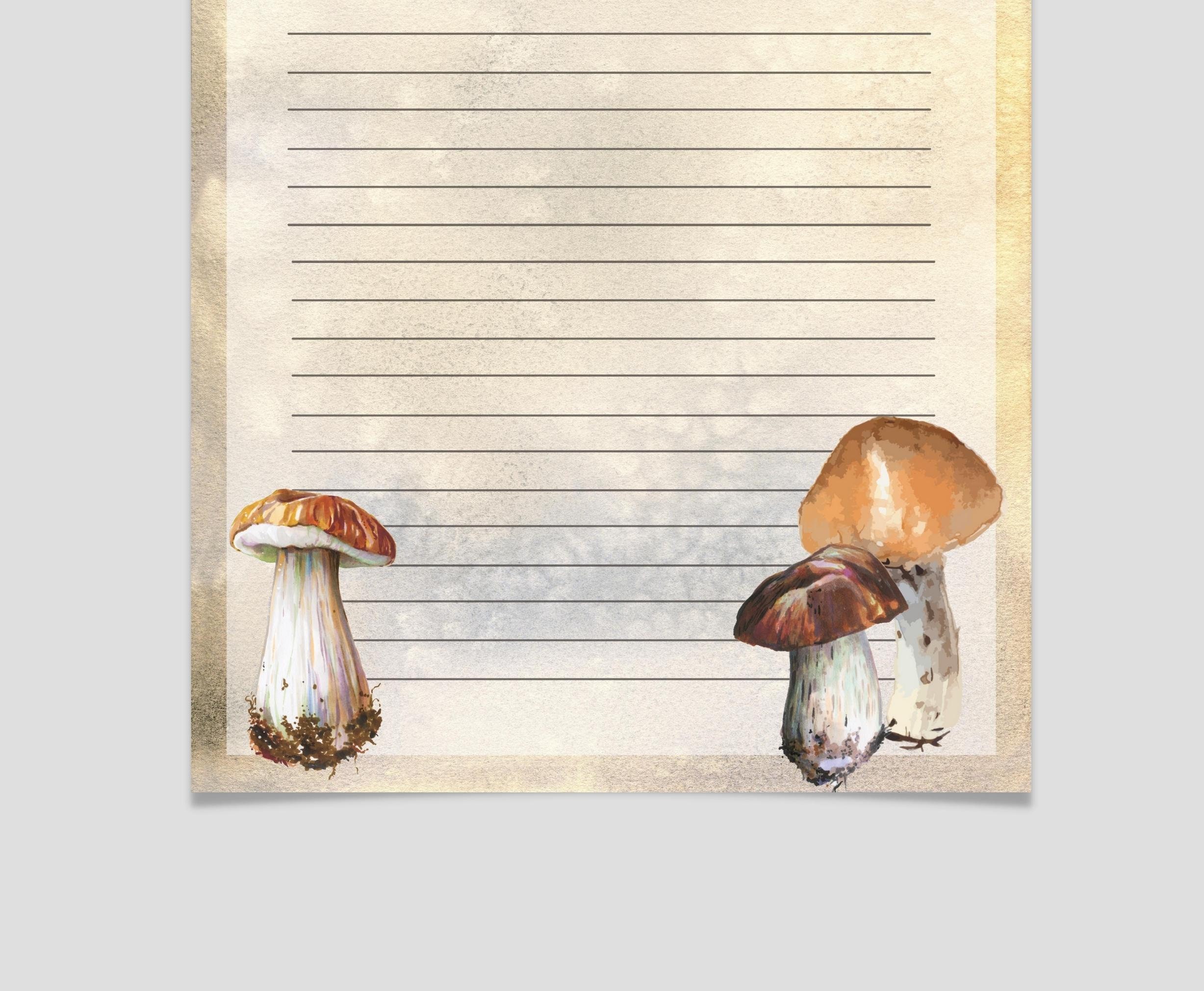 PRINTABLE Notes Cute Mushroom Letter Writing Paper Unlined - Etsy