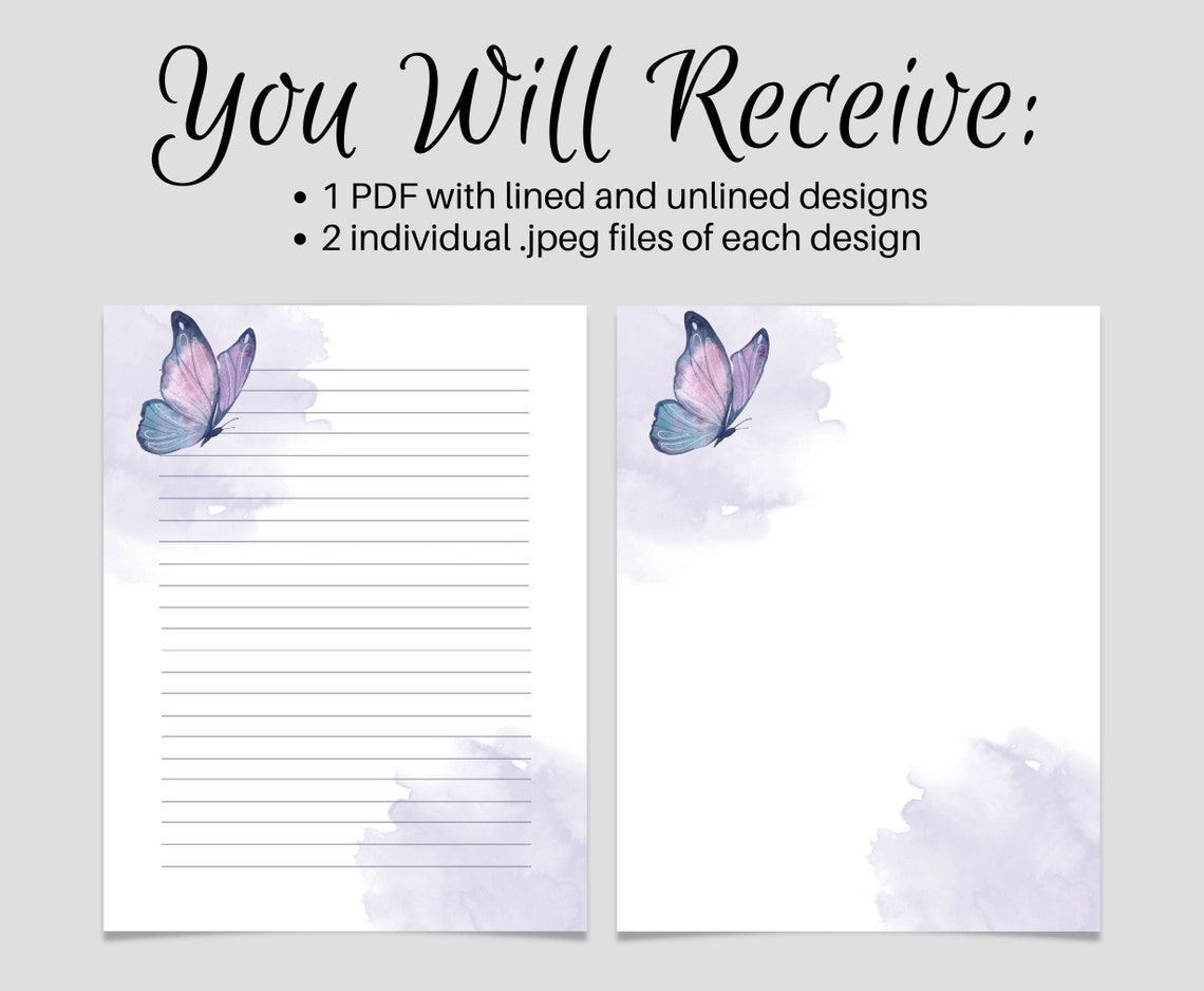 Purple Butterfly Printable Writing Paper PRINTABLE - Etsy
