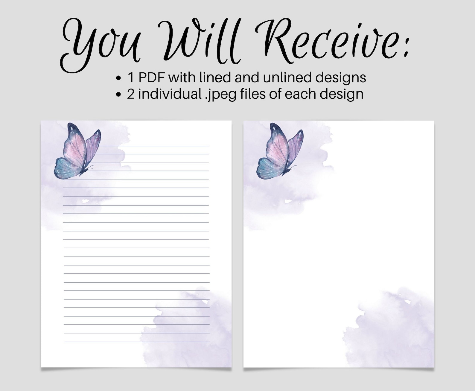 Purple Butterfly Printable Writing Paper, PRINTABLE Stationery ...