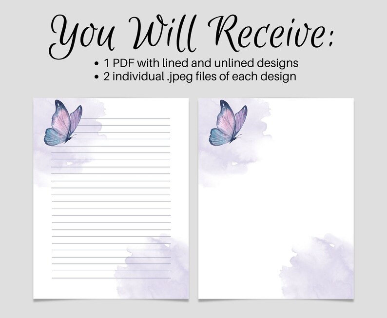 Purple Butterfly Printable Writing Paper PRINTABLE - Etsy