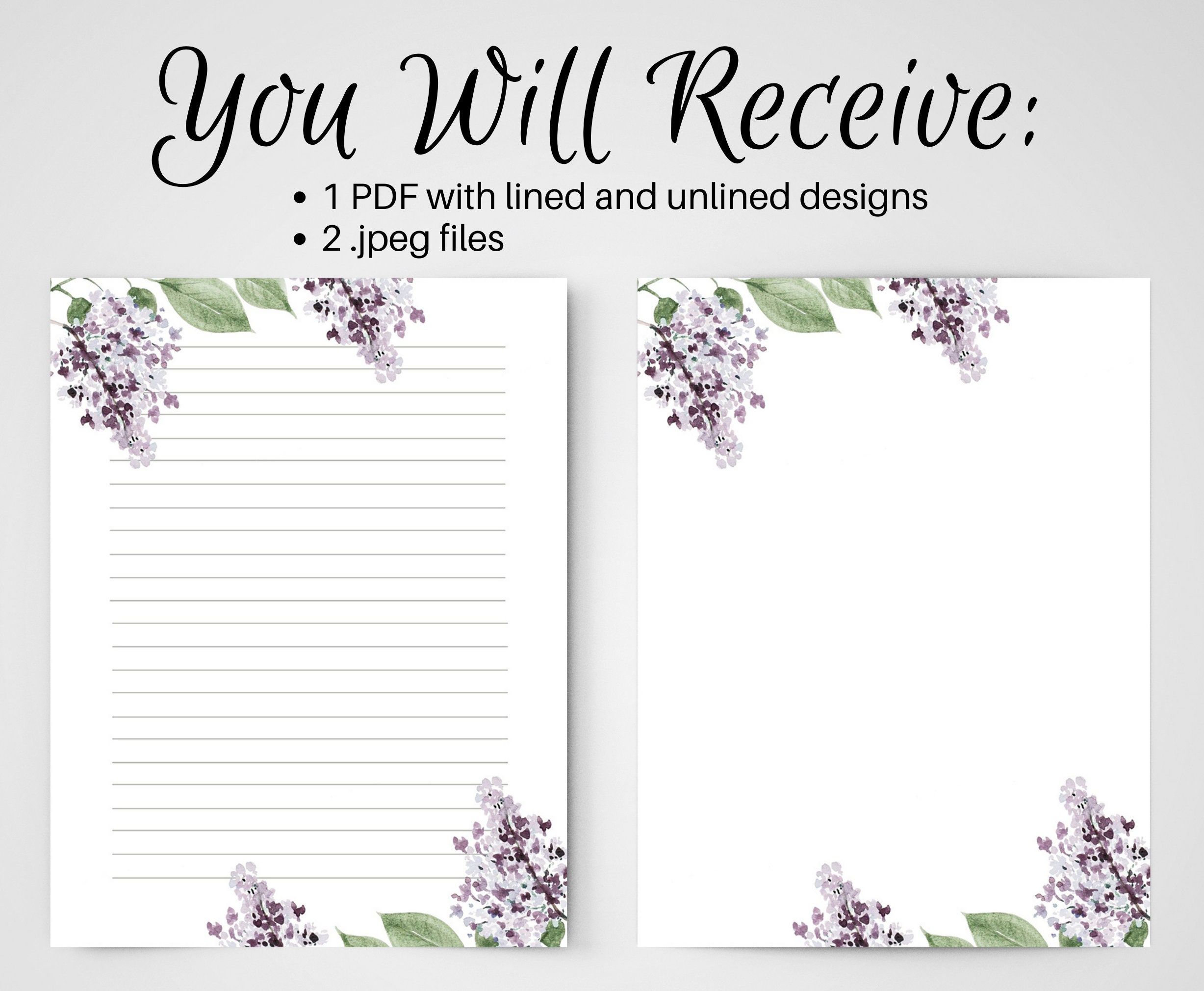 PRINTABLE Notes Lilac Floral Letter Writing Paper Letter - Etsy