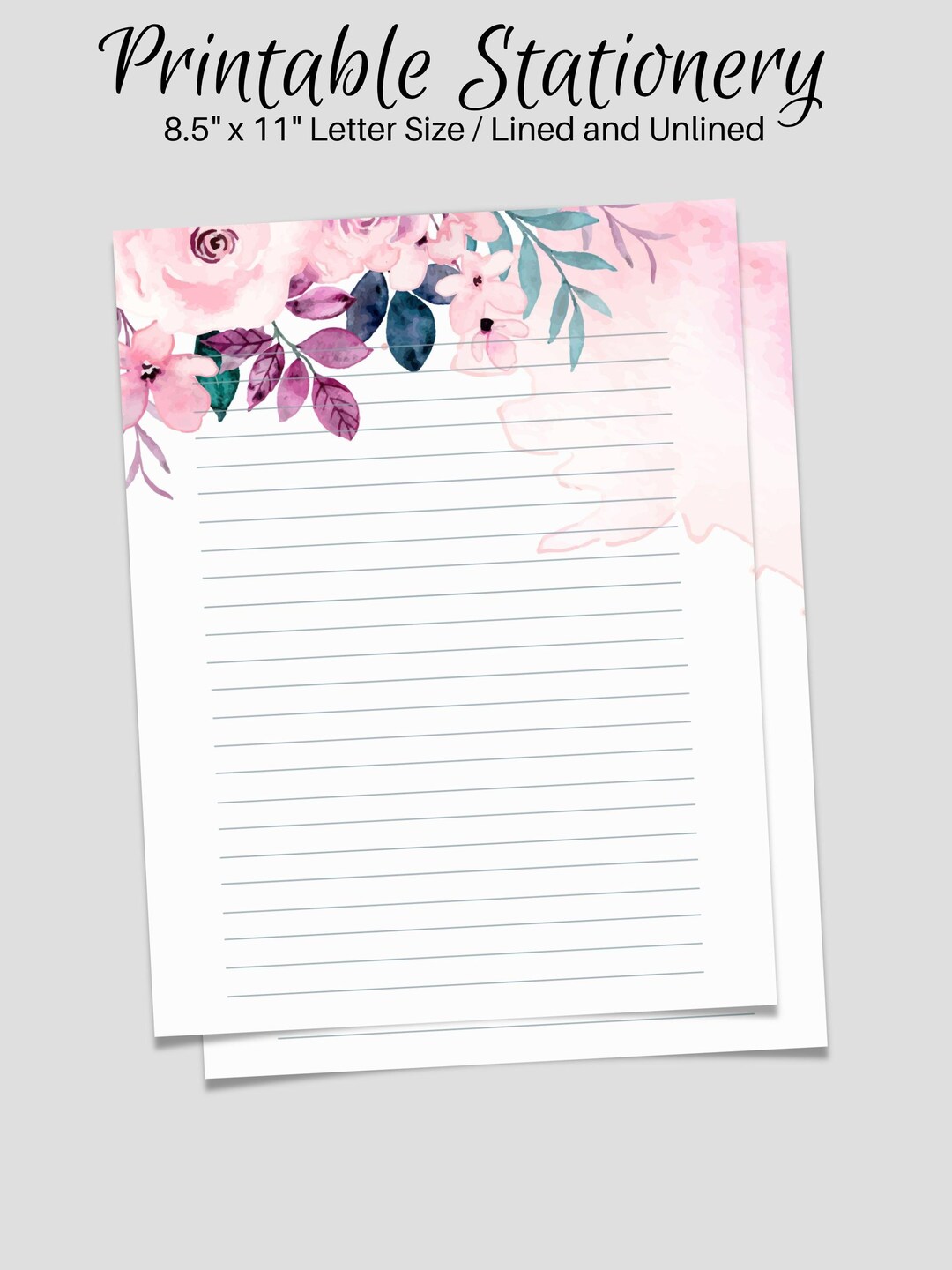 Printable Floral Stationery Set – Elegant Flower Writing Paper, Lined ...