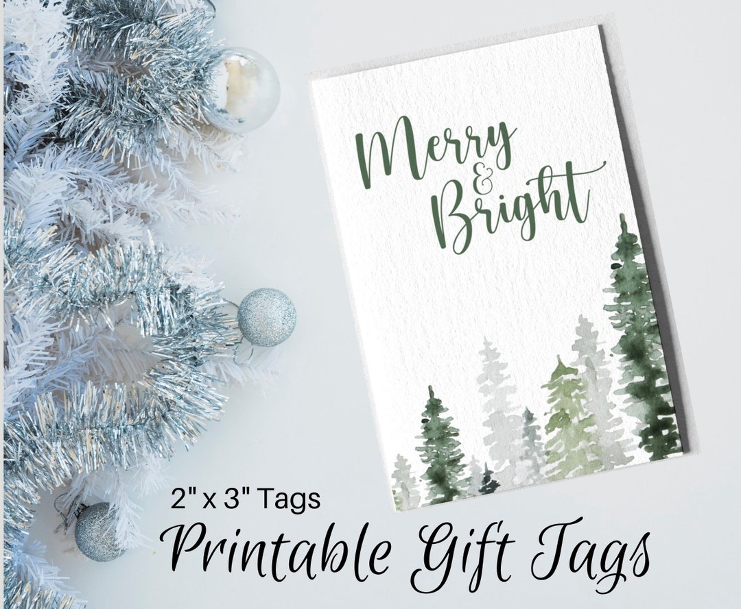 PRINTABLE Christmas Gift Tag, Merry and Bright, Holiday Present ...