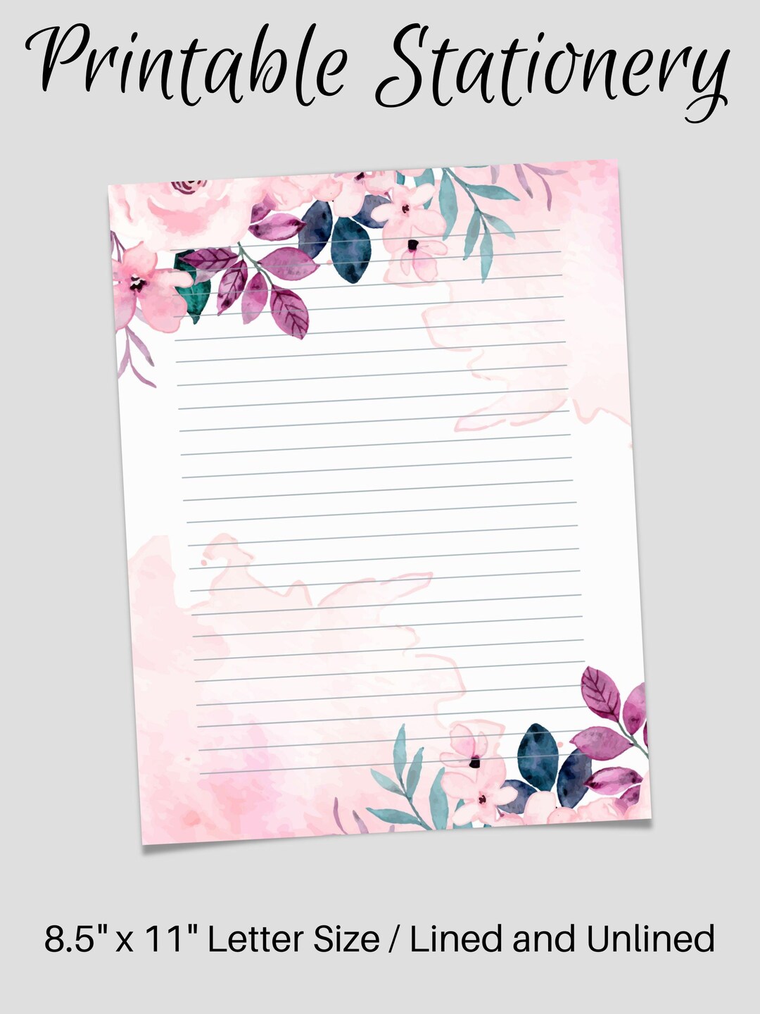 Printable Floral Stationery Set – Elegant Flower Writing Paper, Lined ...