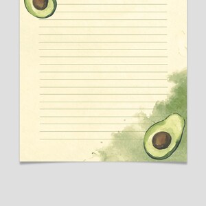 PRINTABLE Notes, Cute Avocado Letter Writing Paper, Unlined Journal ...