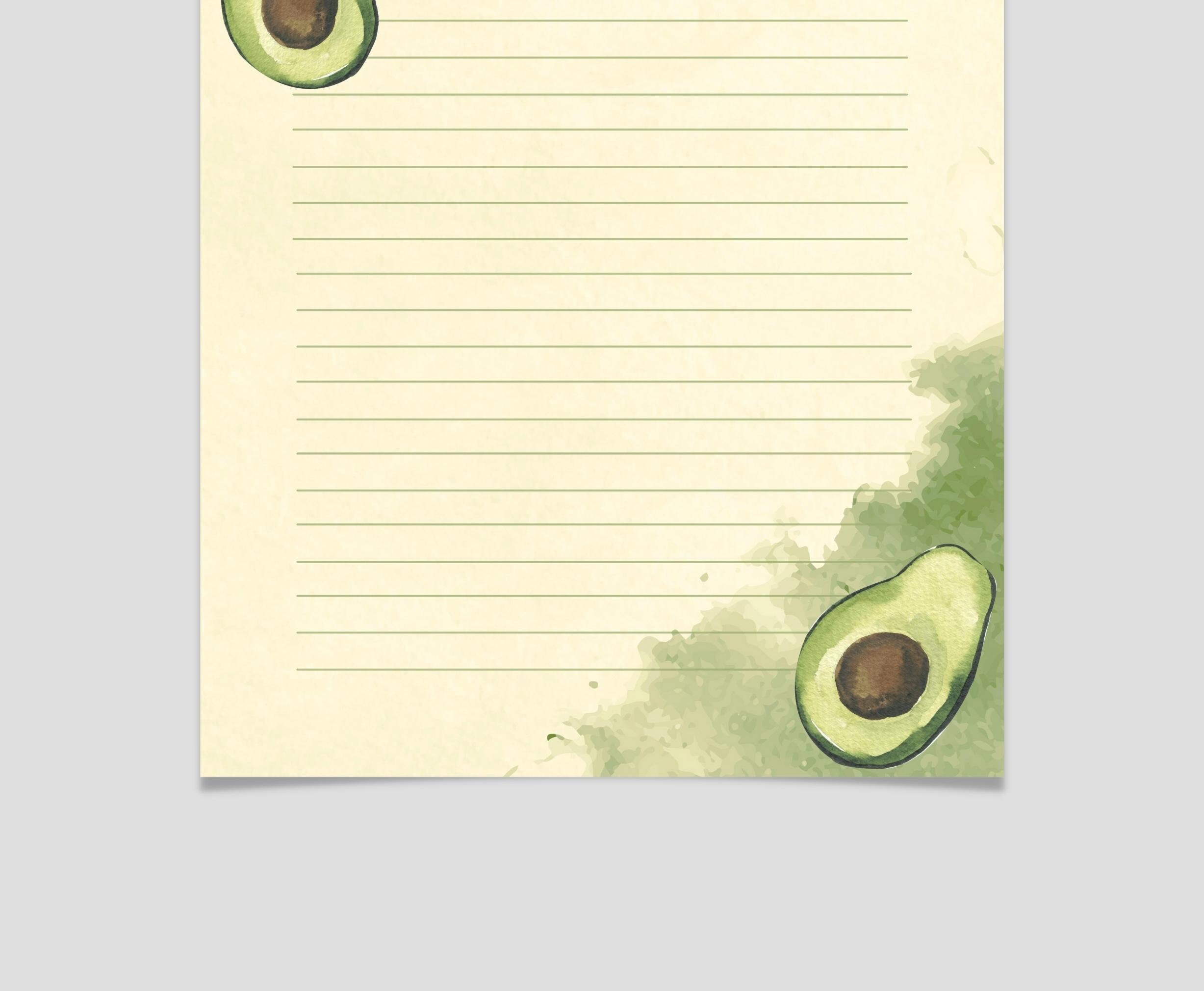 PRINTABLE Notes, Cute Avocado Letter Writing Paper, Unlined Journal ...