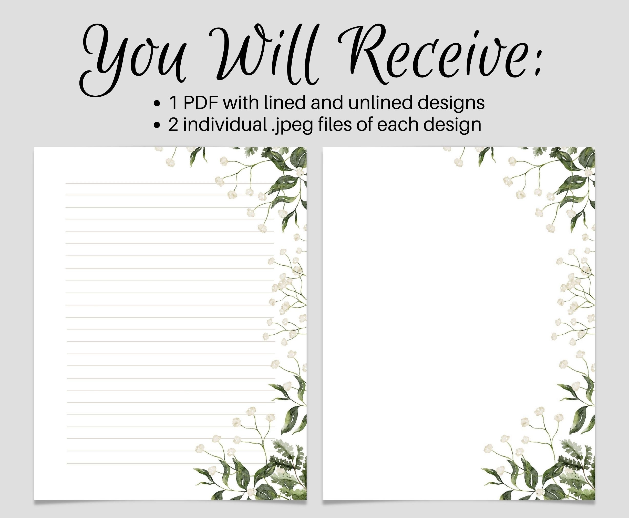 Printable Floral Stationery Set – Elegant Flower Writing Paper, Lined ...