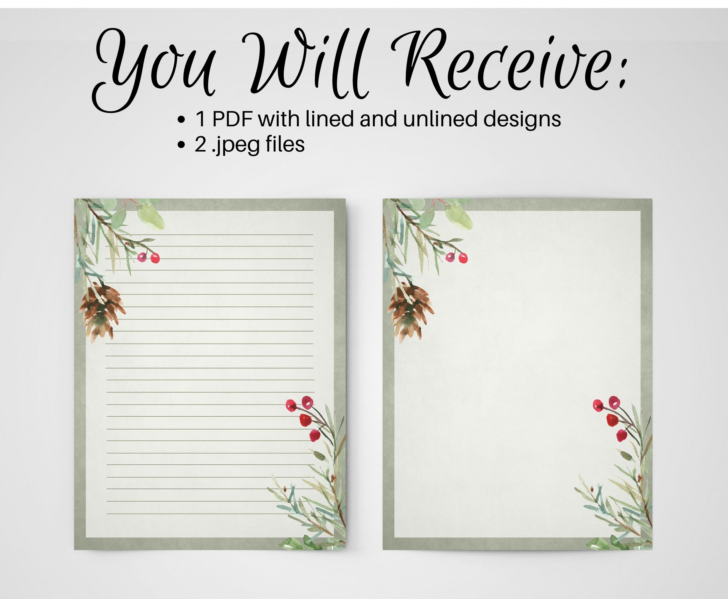 PRINTABLE Notes, Christmas Letter Writing Paper, 8.5x11, Unlined ...
