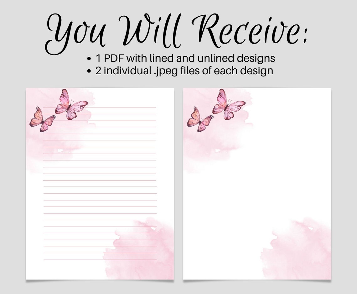 Pink Butterfly Printable Writing Paper, PRINTABLE Stationery, Printable ...
