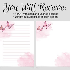 Pink Butterfly Printable Writing Paper, PRINTABLE Stationery, Printable ...