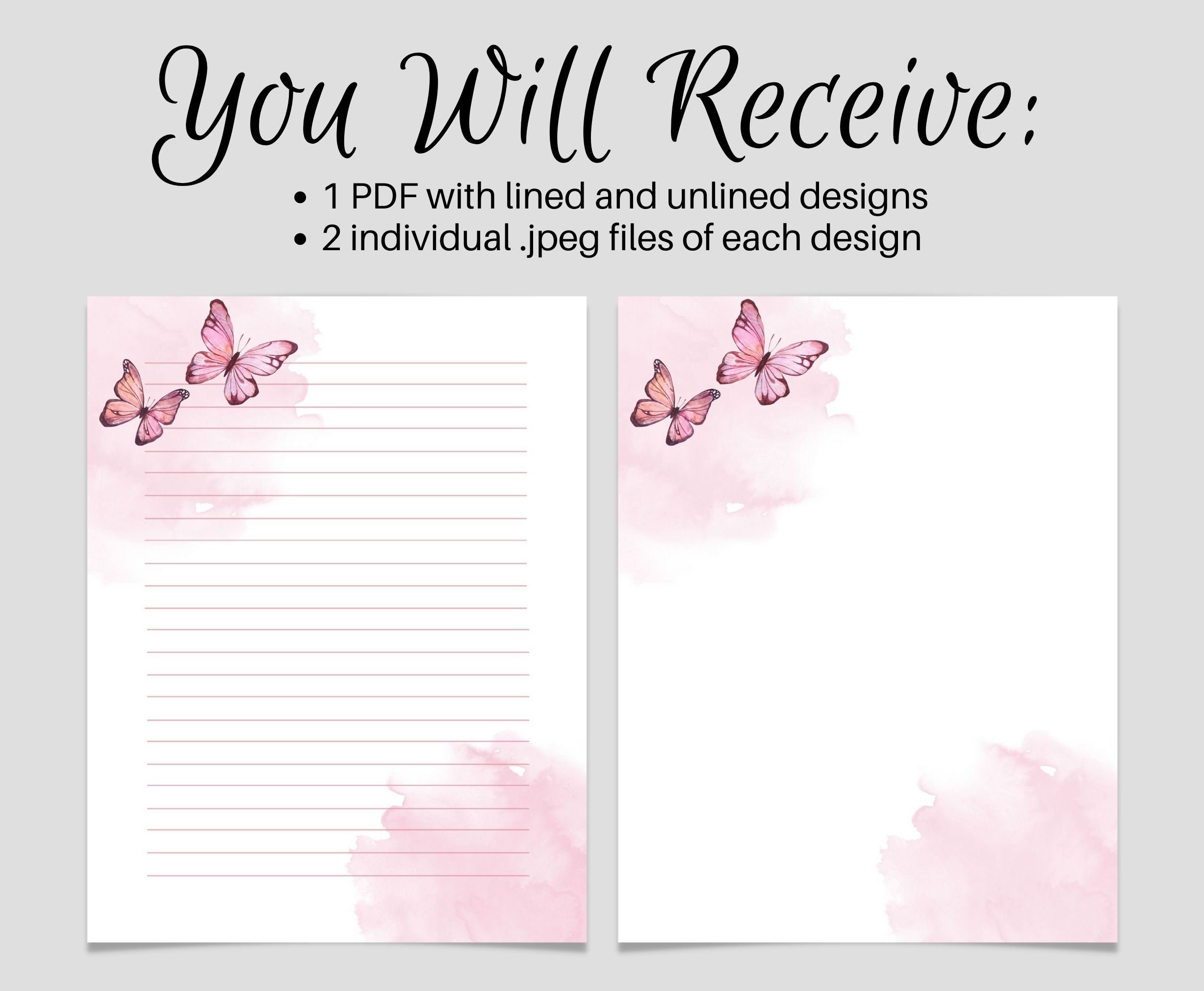 Pink Butterfly Printable Writing Paper, PRINTABLE Stationery, Printable ...