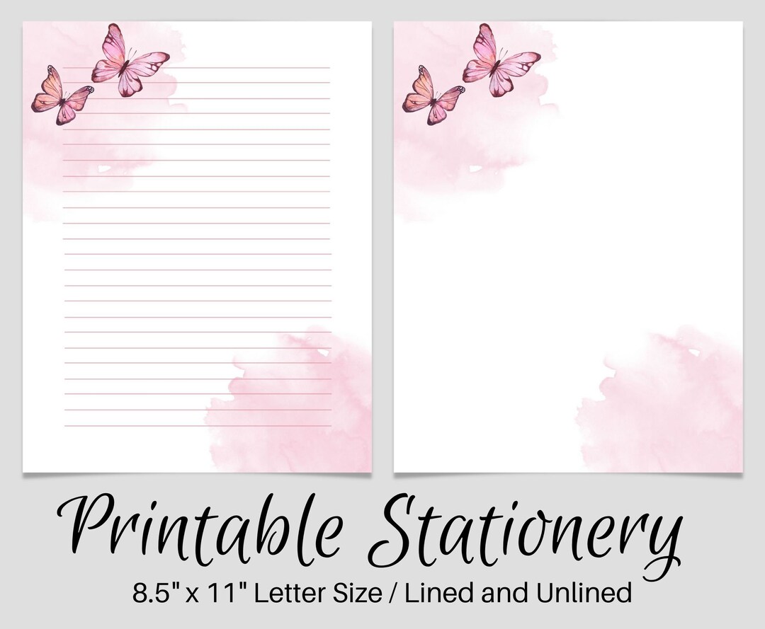 Pink Butterfly Printable Writing Paper, PRINTABLE Stationery, Printable ...