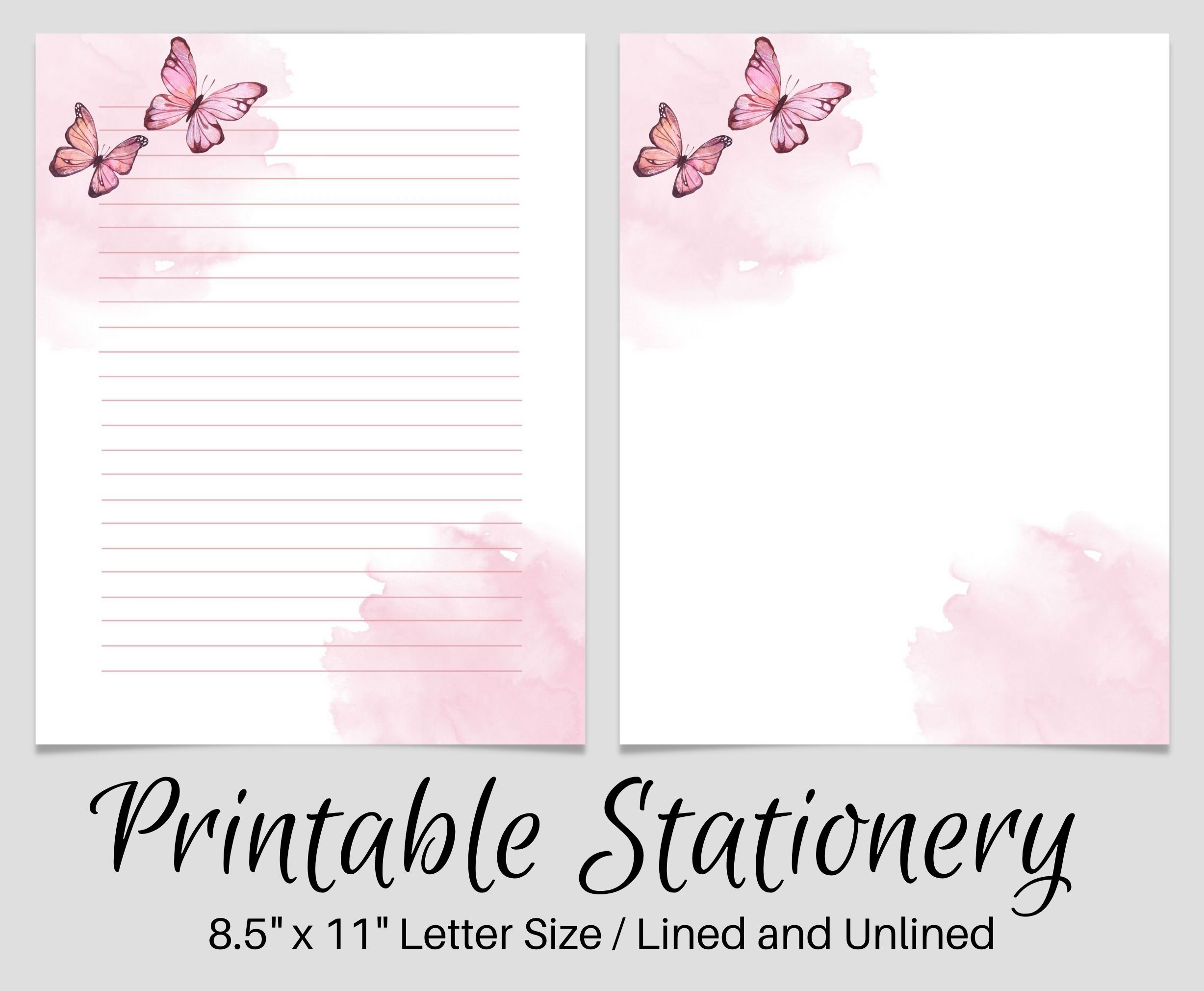 Pink Butterfly Printable Writing Paper, PRINTABLE Stationery, Printable ...