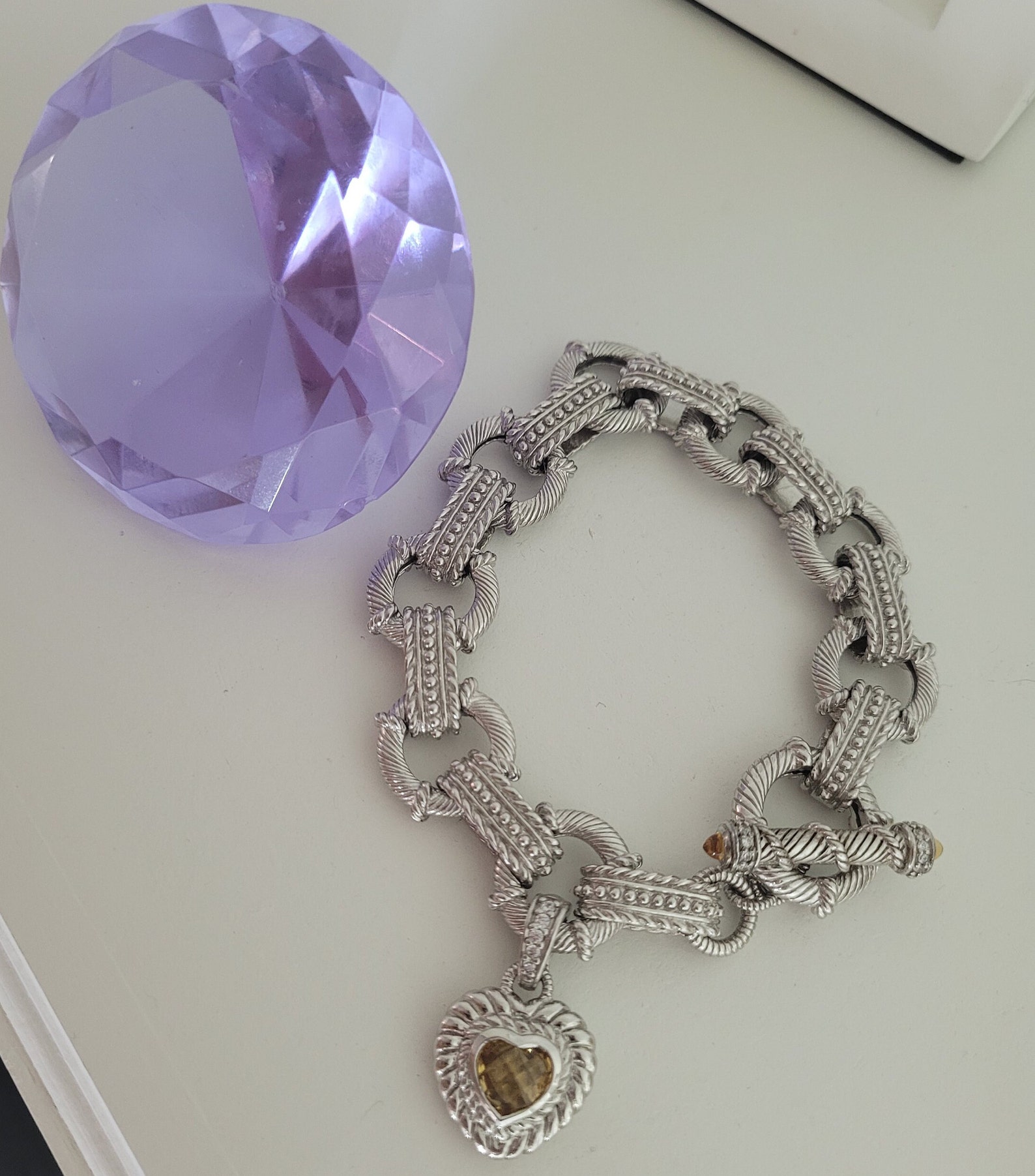 Judith Ripka Sterling Silver CZ Bracelet With a Convertible Citrine ...