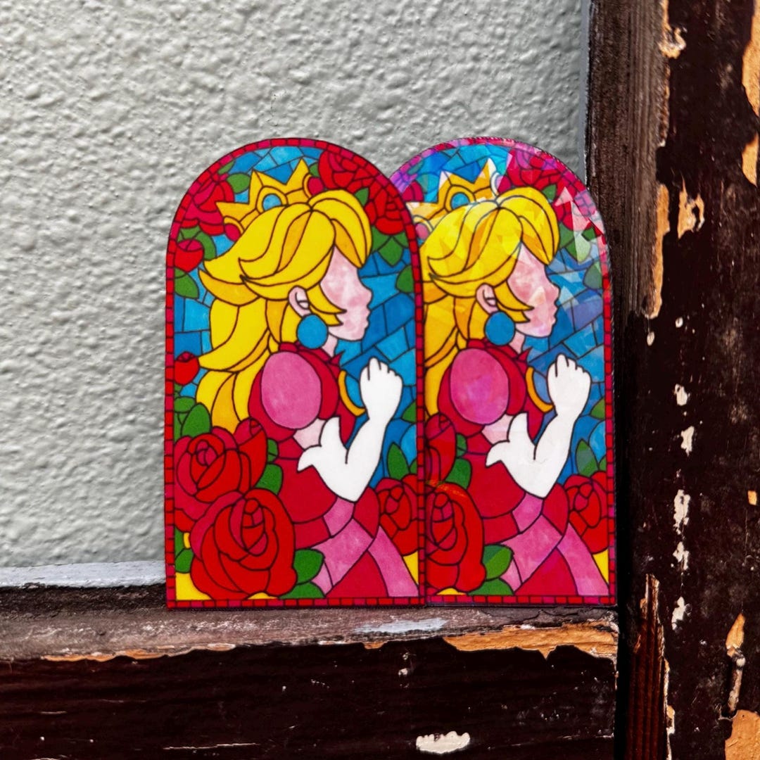 Princess Peach Stained Glass Window Holographic Sticker - Etsy