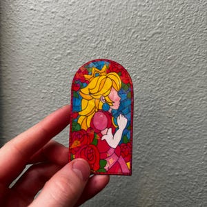 Princess Peach Stained Glass Window Holographic Sticker - Etsy
