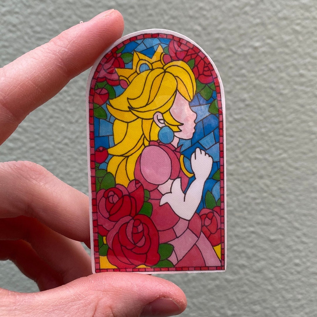 Princess Peach Stained Glass Window Holographic Sticker - Etsy