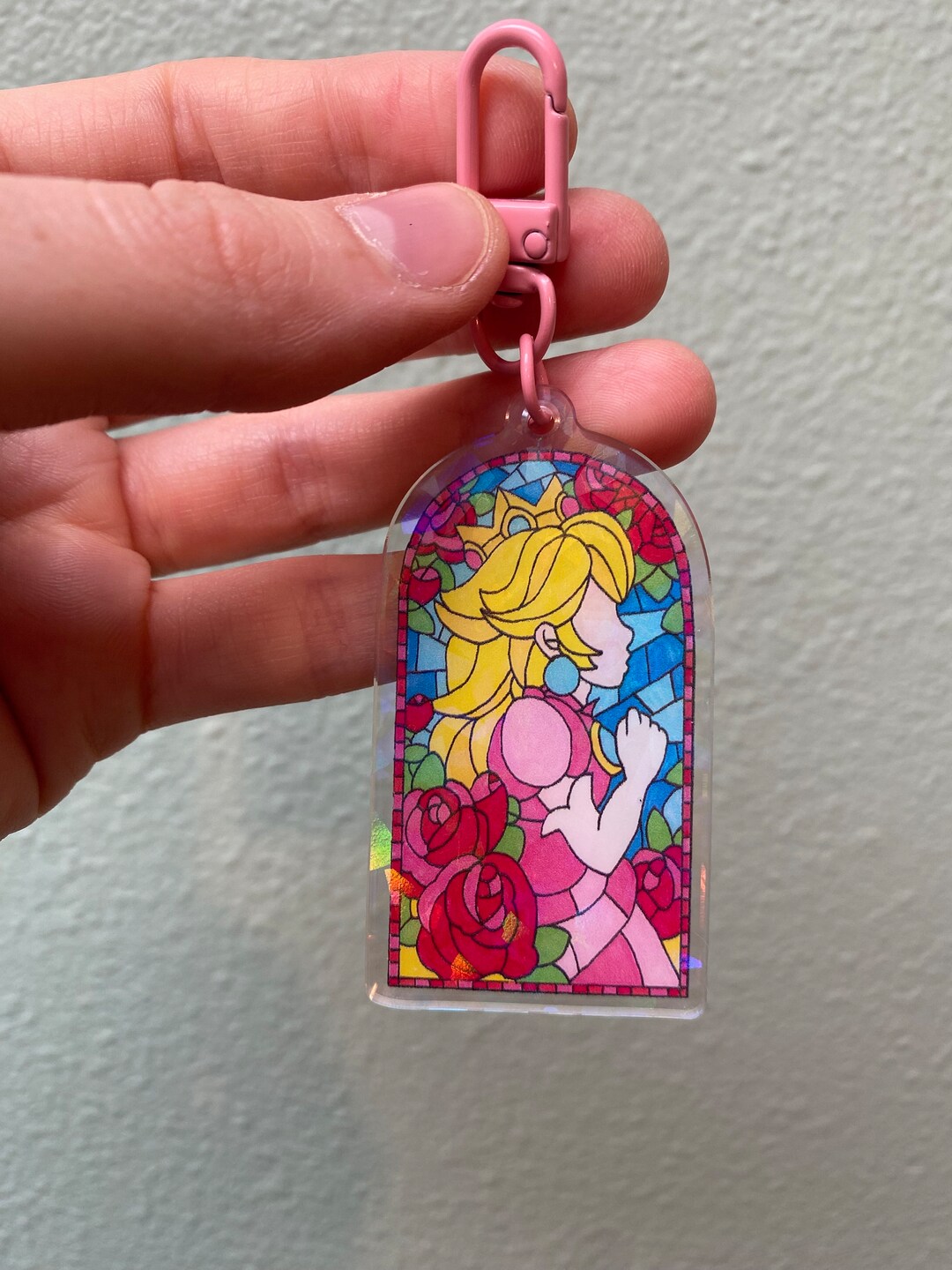 Princess Peach Stained Glass Window Holographic Keychain - Etsy