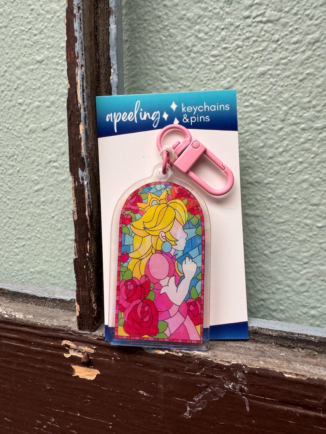 Princess Peach Stained Glass Window Holographic Keychain - Etsy
