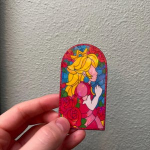Princess Peach Stained Glass Window Holographic Sticker - Etsy