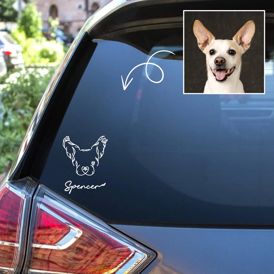 Custom Floral Dog Ear Decal, Minimalist Pet Sticker, Dog Ear Outlines ...