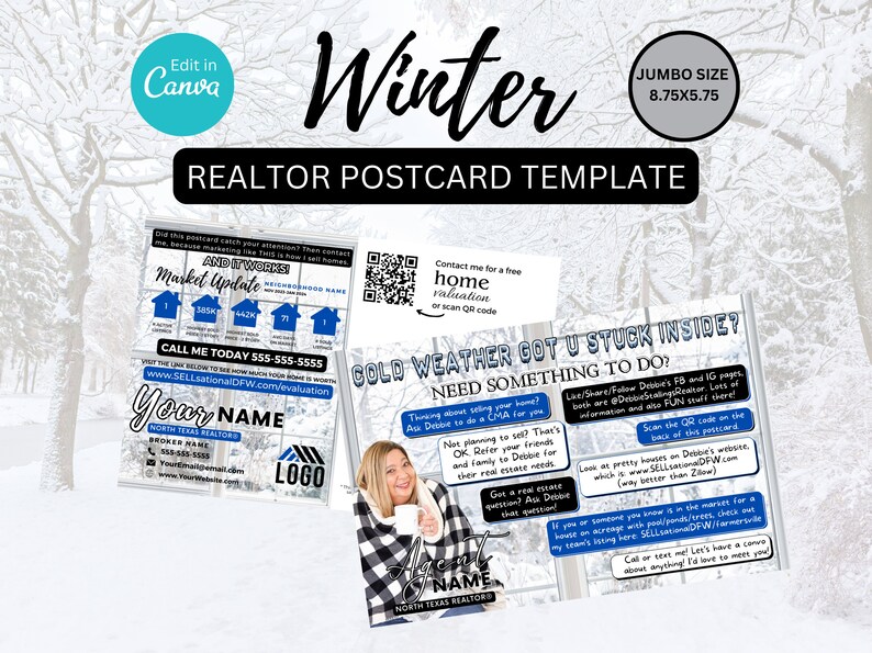 Real Estate Winter Postcard, January Realtor Postcard, Just Sold ...