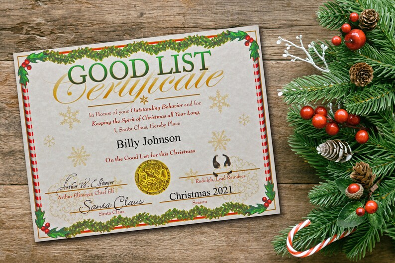 Personalized Good List Certificate - Santa Certificate - Santa's ...