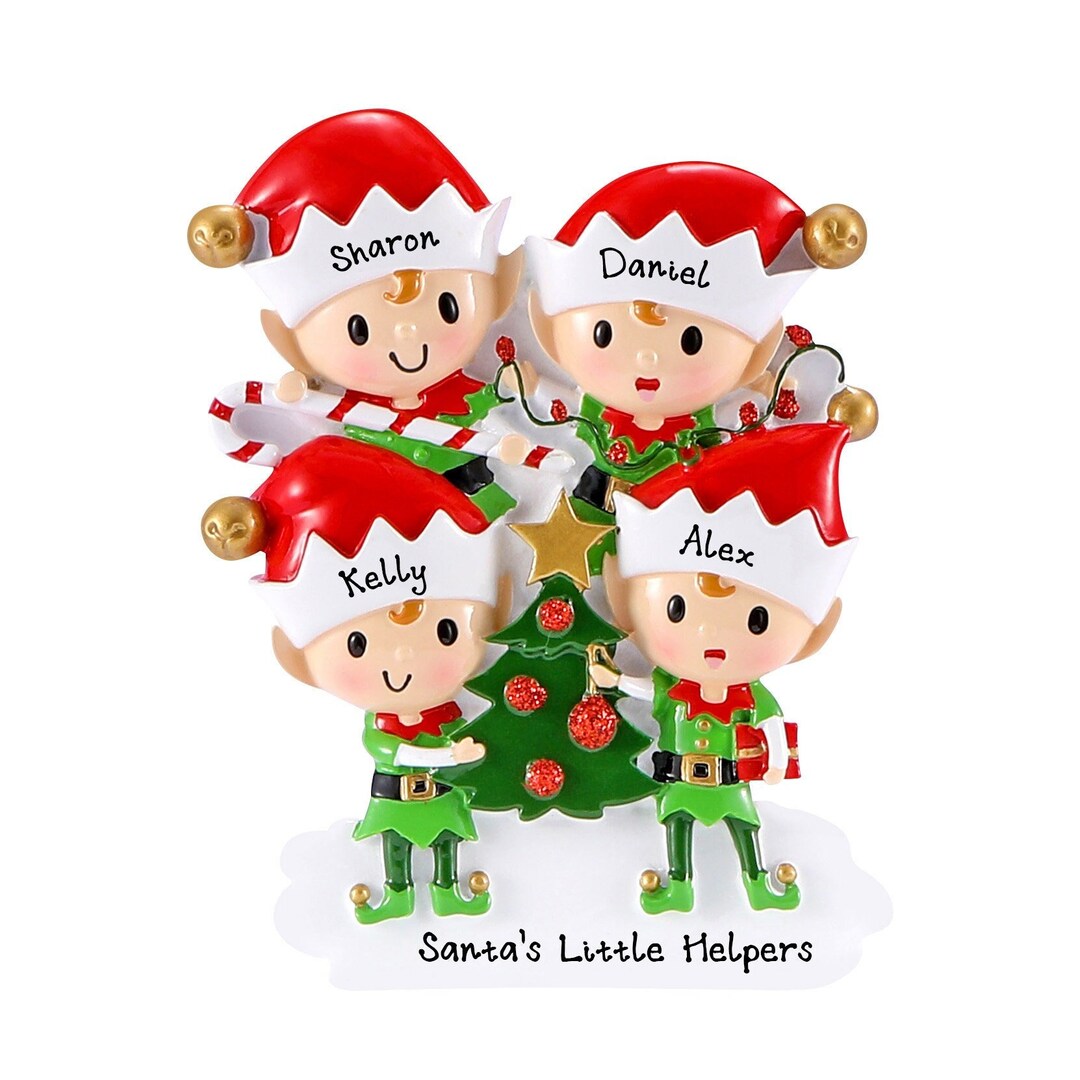 Elves Doing Things Family of 4 Christmas Ornament Personalized 2026 ...