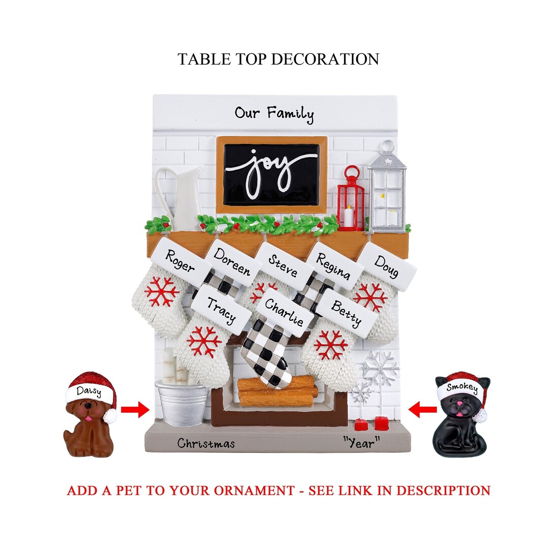 Family of 8 Christmas Stockings on Fireplace Mantle - Custom Ornament ...