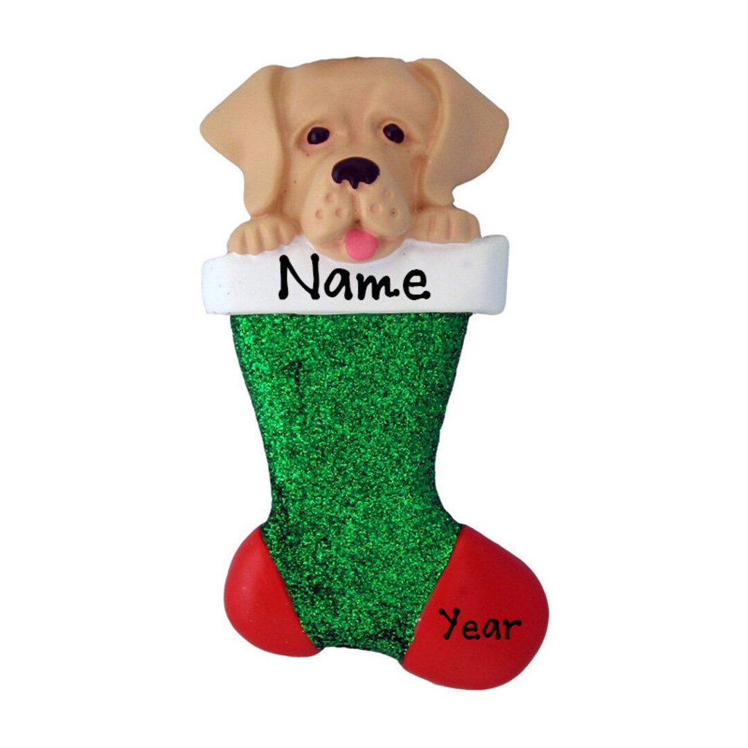 Personalized Yellow Labrador Christmas Ornament – Puppy in Stocking ...