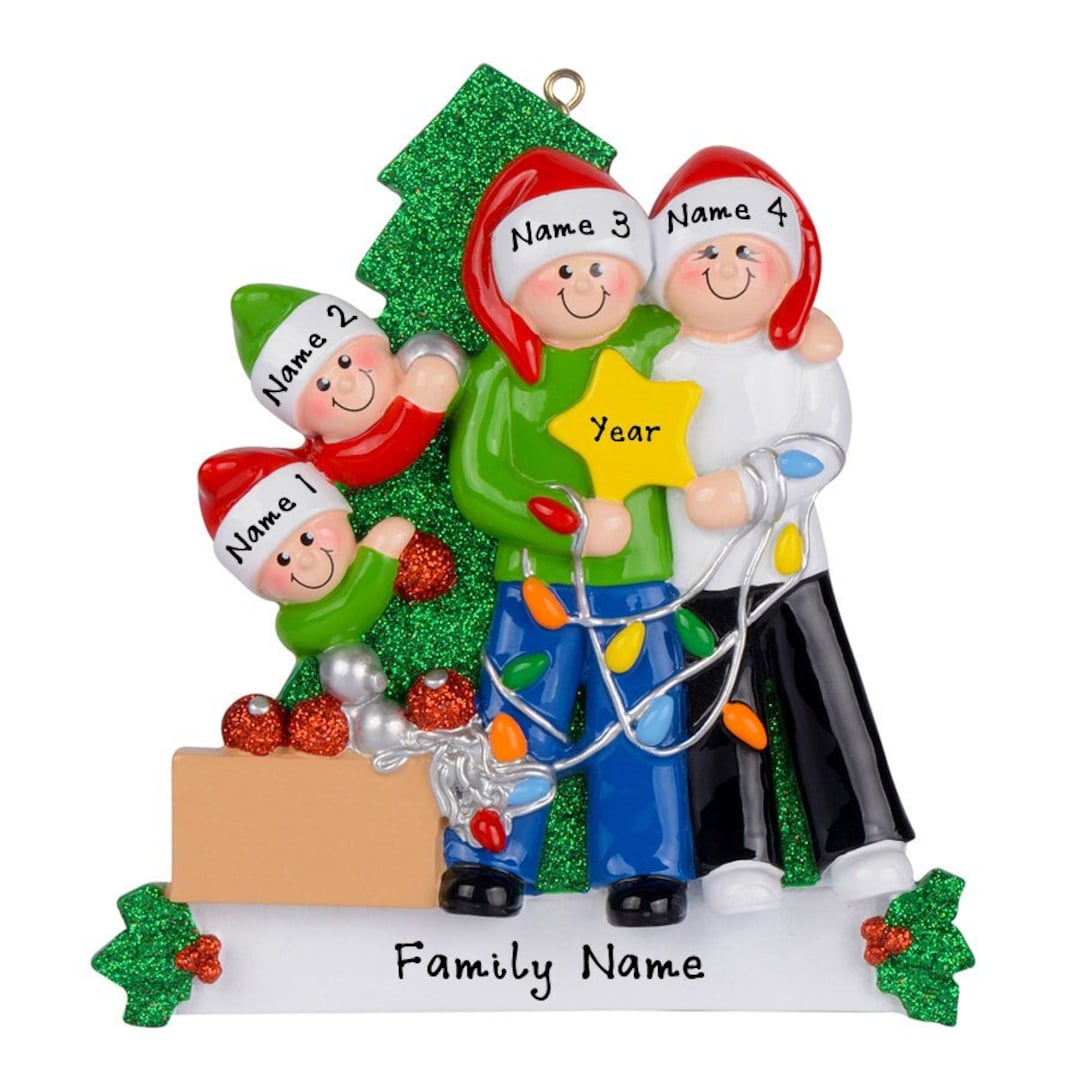 Personalized Decorating Tree Ornament Family of 4 Christmas Ornament ...